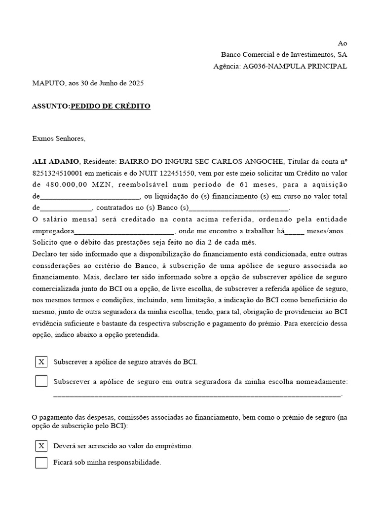 Confirmação_de Pedido_de Crédito Ali Adamo | PDF | Seguro | Crédito