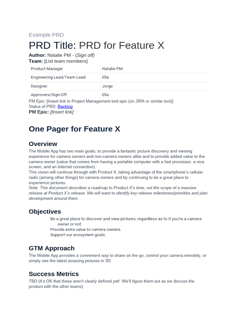 Product Requirements Document (PRD) Template | PDF | Ios | Mobile App