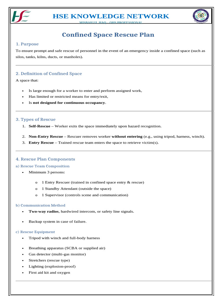 Confined Space Rescue Plan | PDF | Working Conditions | Occupational Safety And Health
