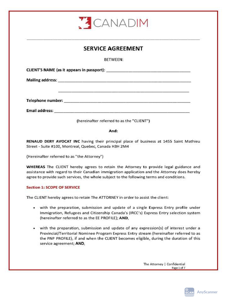 Canadim Service Agreement - EE 1900 | PDF