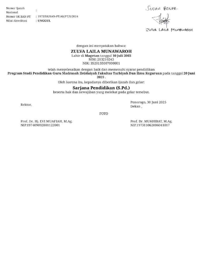 Draft Ijazah - Zulva - 20250711 - 133536 - 0000 | PDF