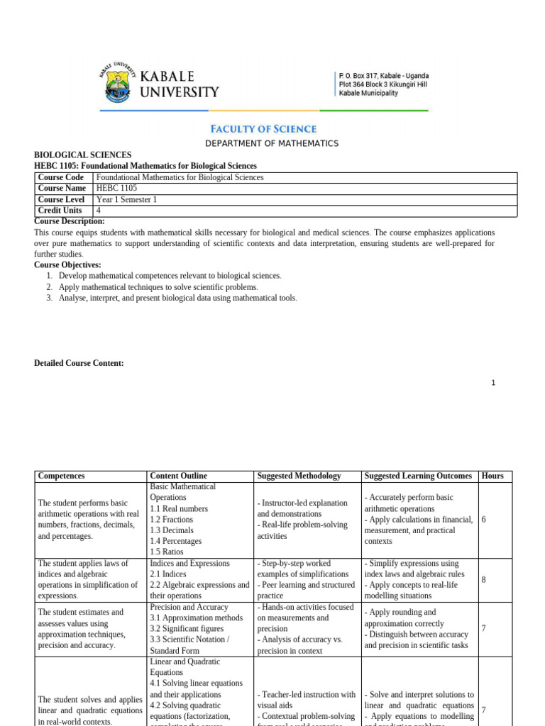 HEBC Course Outline | PDF | Mathematics | Accuracy And Precision