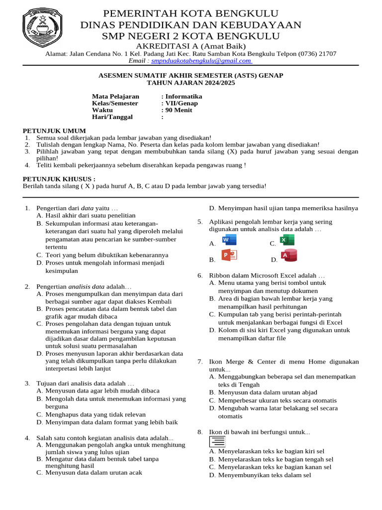 Soal Asts Informatika Kelas 7 Genap 2025 | PDF