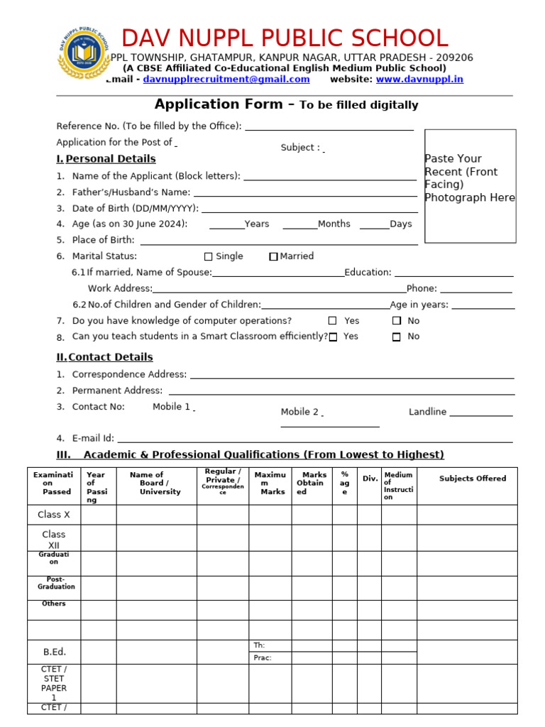 NUPPL School Job Application Form | PDF