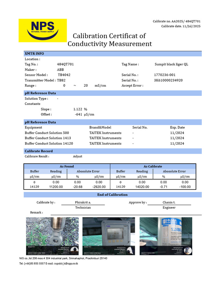 (484QT701) Conductivity Report 11-7-2568 | PDF | Calibration | Physical ...