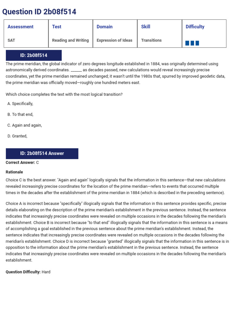 Prime Meridian SAT Question Analysis | PDF