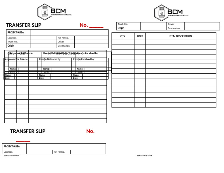 WHS Form-004 - Transfer Slip | PDF