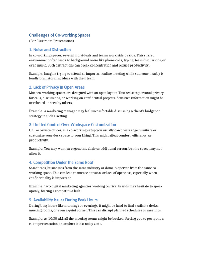 Challenges of CoWorking Spaces | PDF
