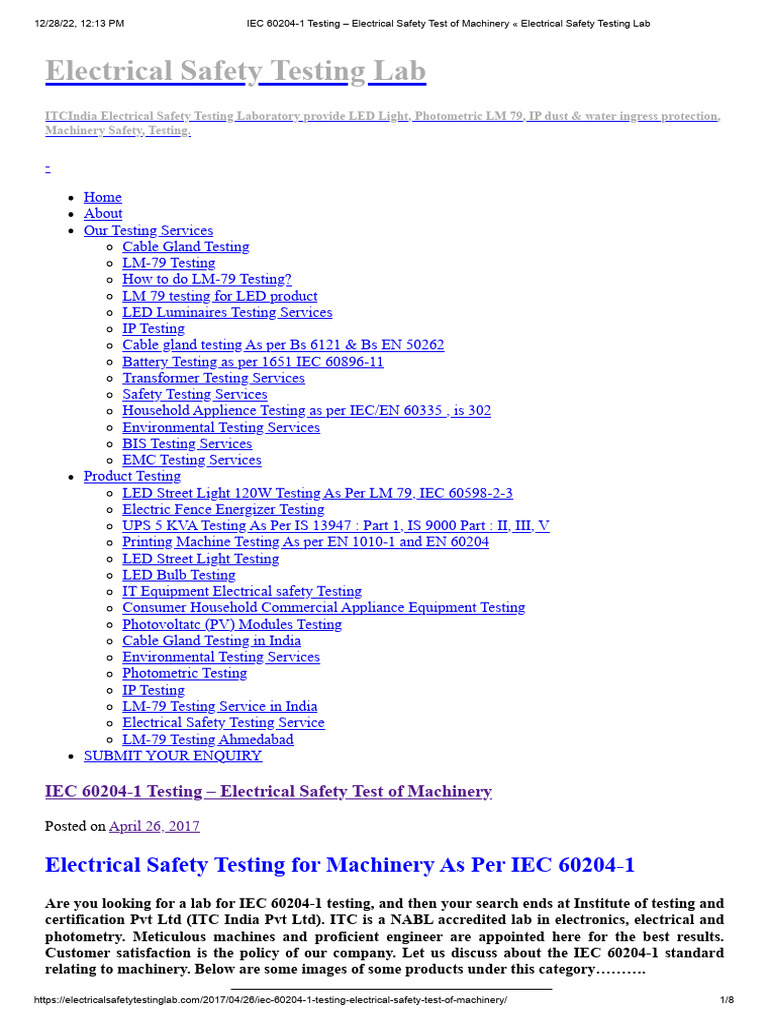 IEC 60204-1 Testing - Electrical Safety Test of Machinery Electrical ...