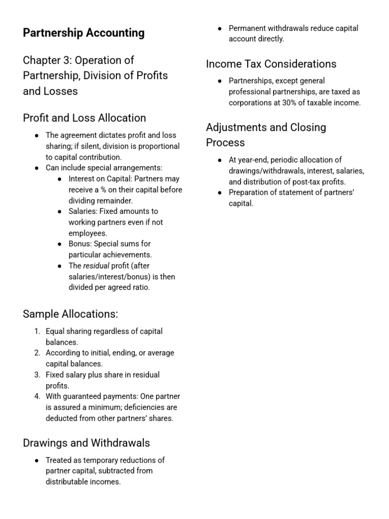 Chapter 3 - Operation of Partnership, Division of Profits and Losses | PDF