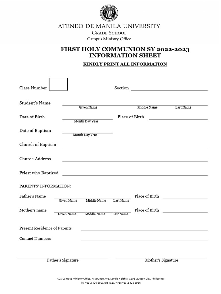 First Holy Communion Info Sheet 2023 | PDF