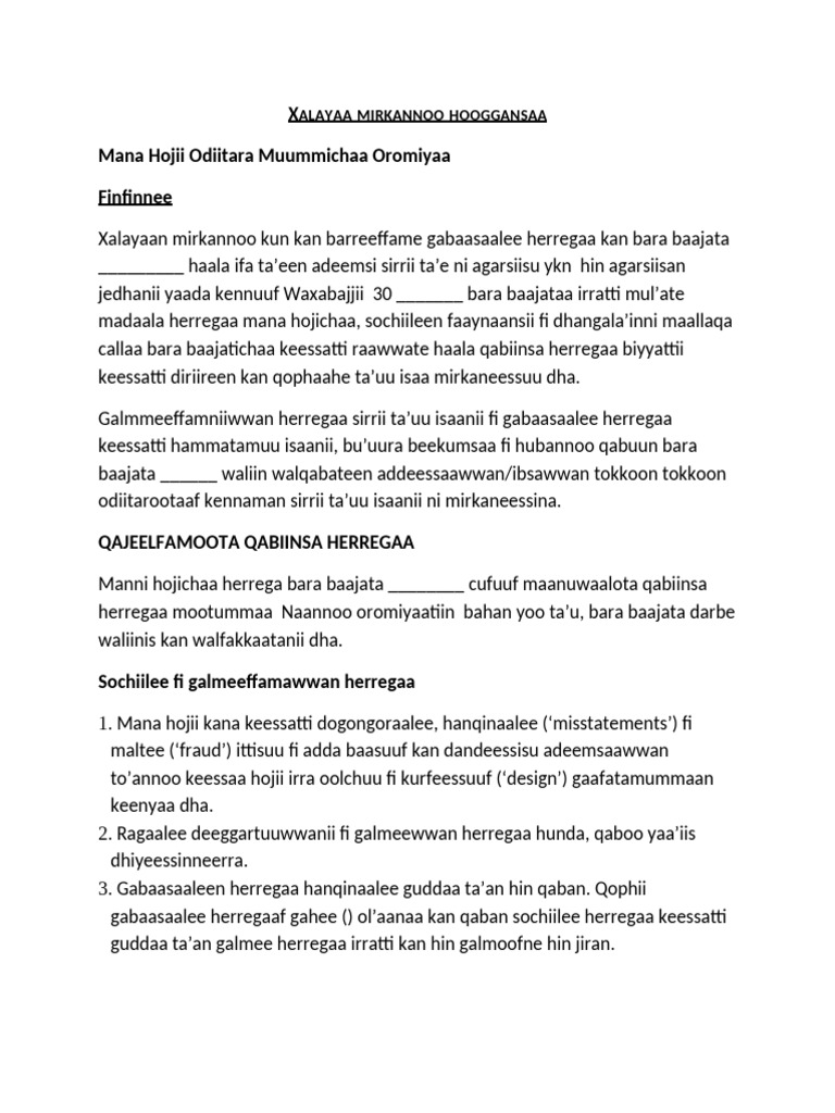 Xalayaa Mirkannoo Hooggansaa (PER .Letter) | PDF
