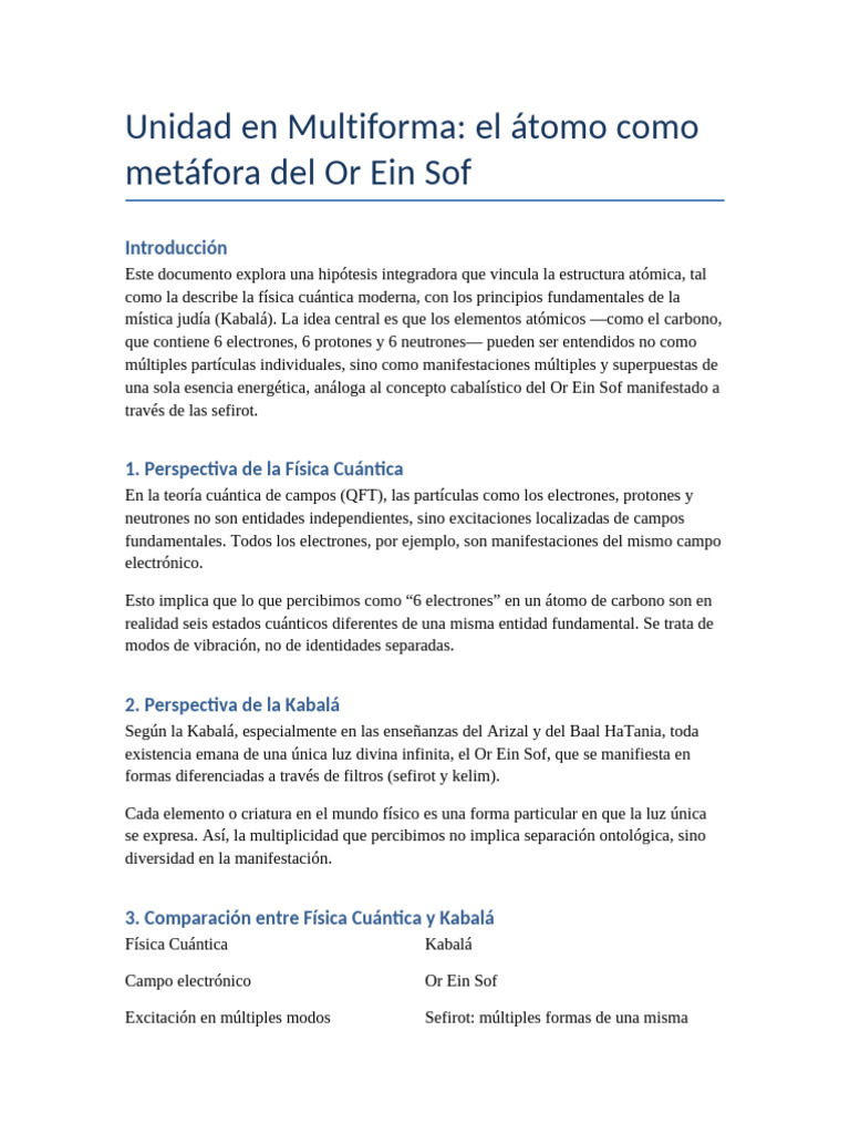 1unidad en Multiforma Atomo y or Ein Sof | PDF