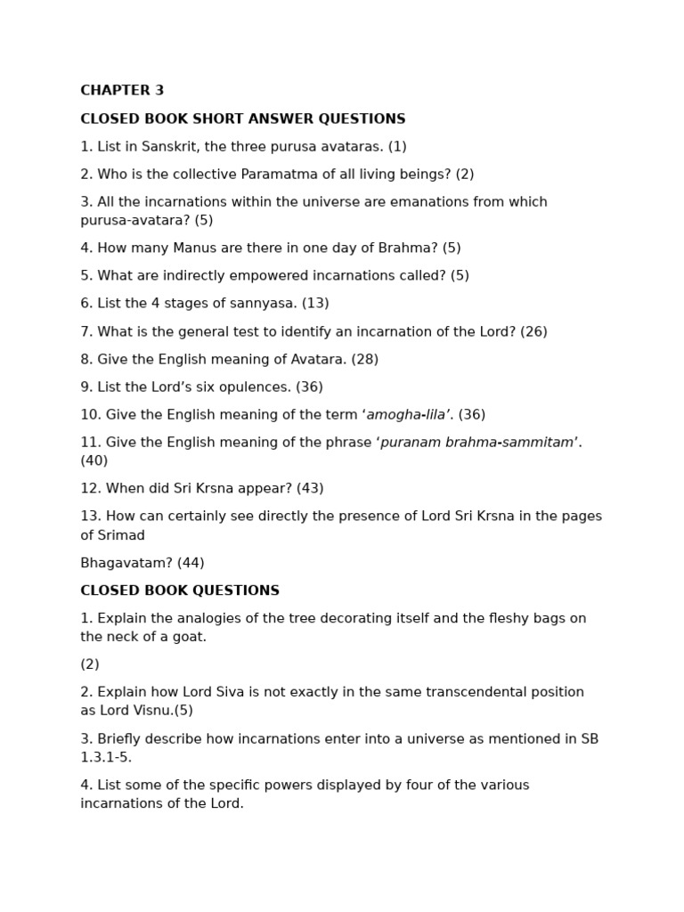 Canto 1 Chap 3 Closed Book Ques | PDF