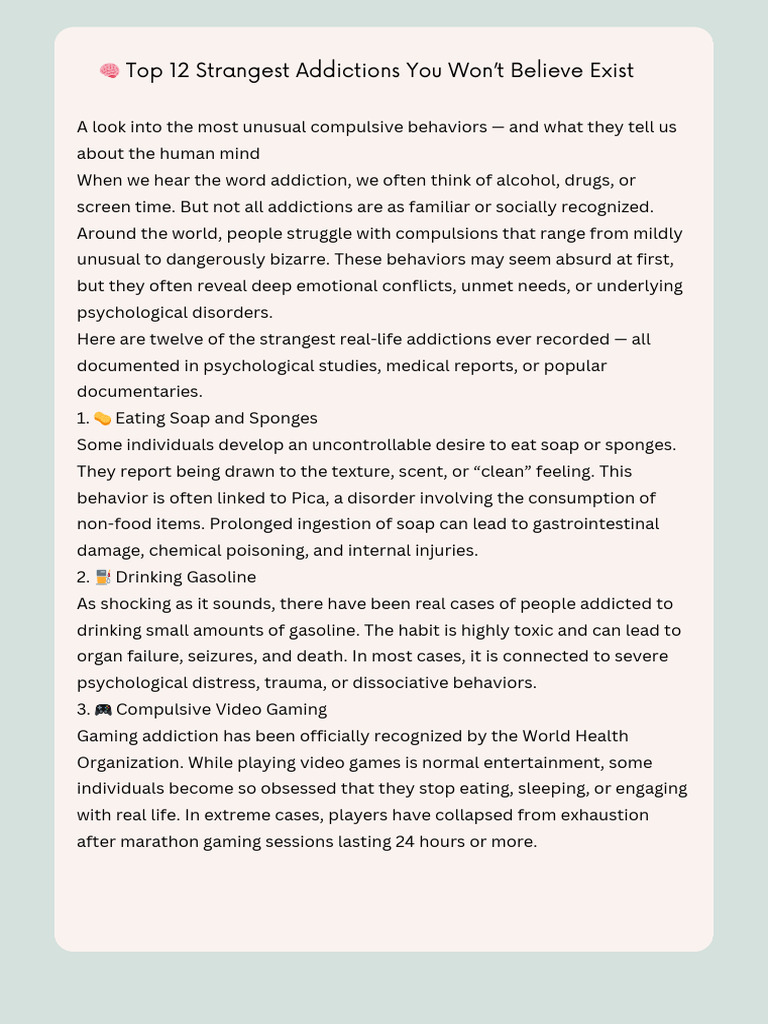 Unbelievable Addictions Explored | PDF | Obsessive–Compulsive Disorder ...