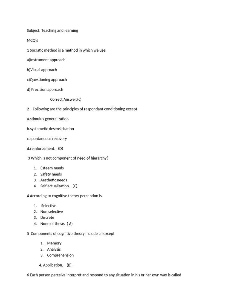 Teaching and Learning MCQs Overview | PDF
