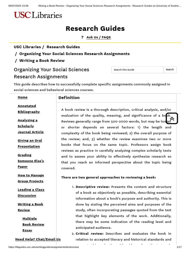 Writing A Book Review - Organizing Your Social Sciences Research ...