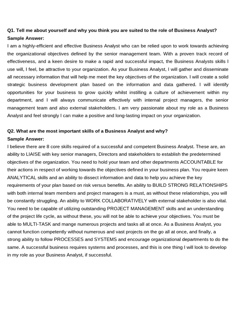 BA Interview Questions Reference Set 4 | PDF | Business Analysis | Risk