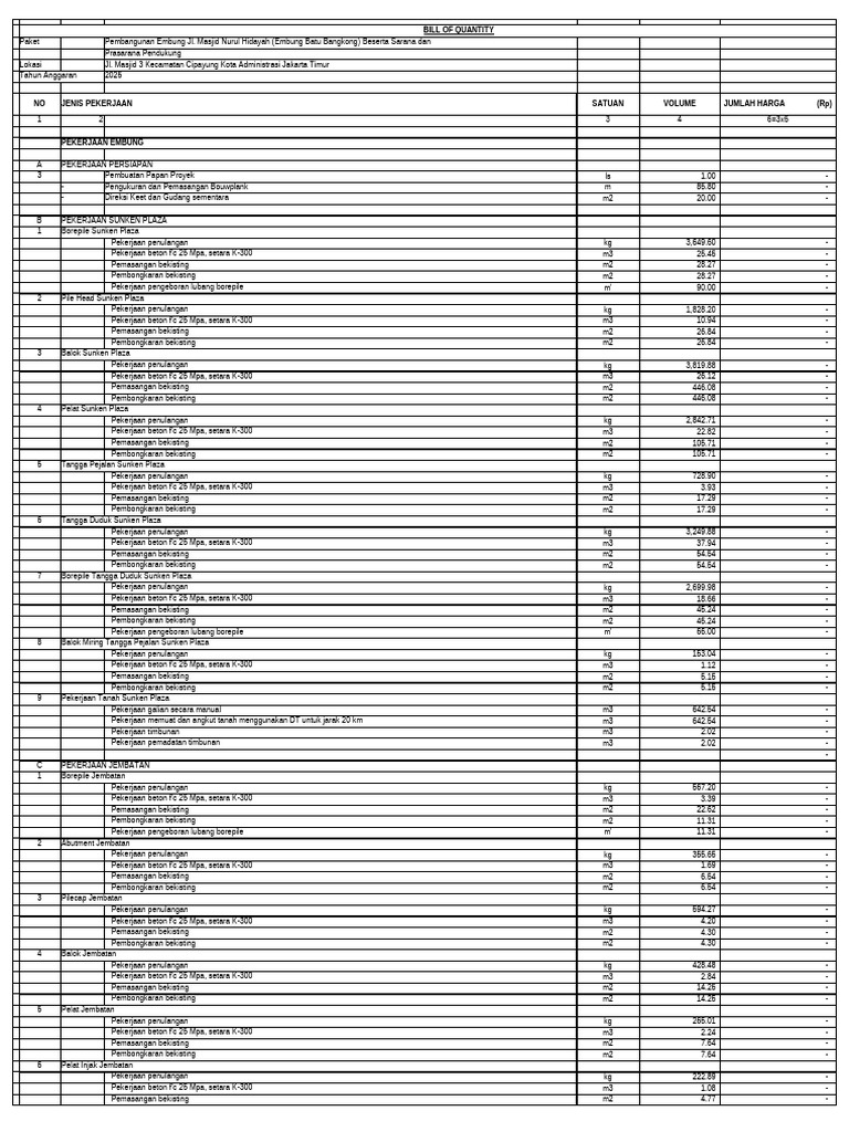 Rincian Pembangunan Embung Batu Bangkong | PDF
