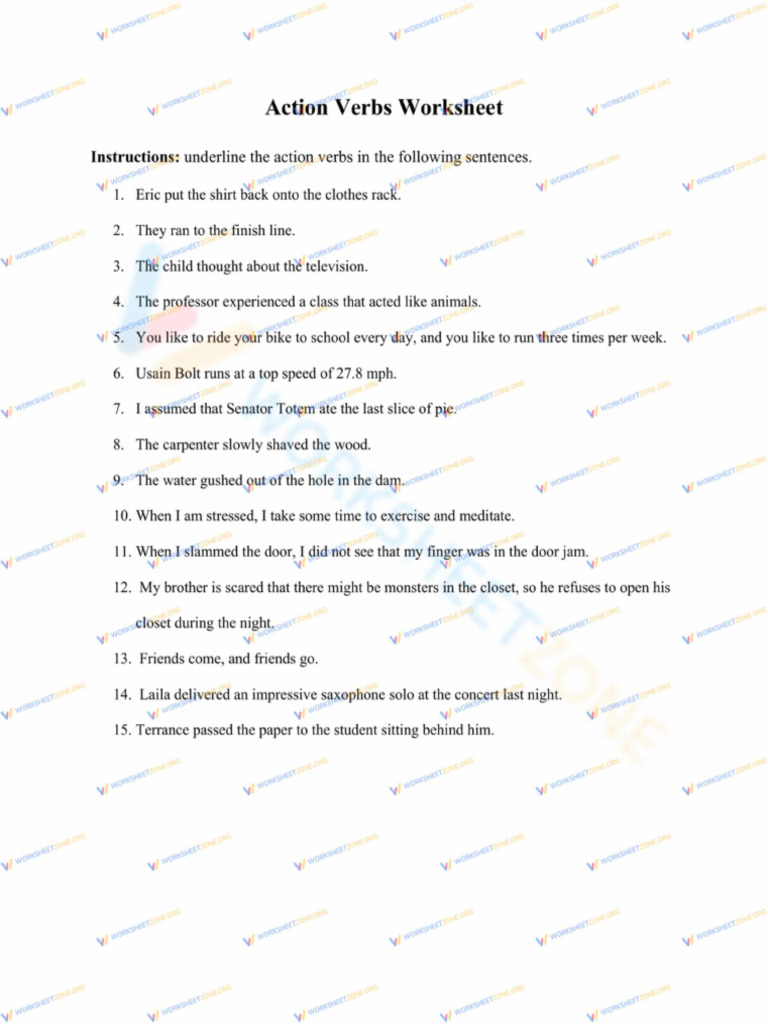 Action Verbs Worksheet Activity | PDF