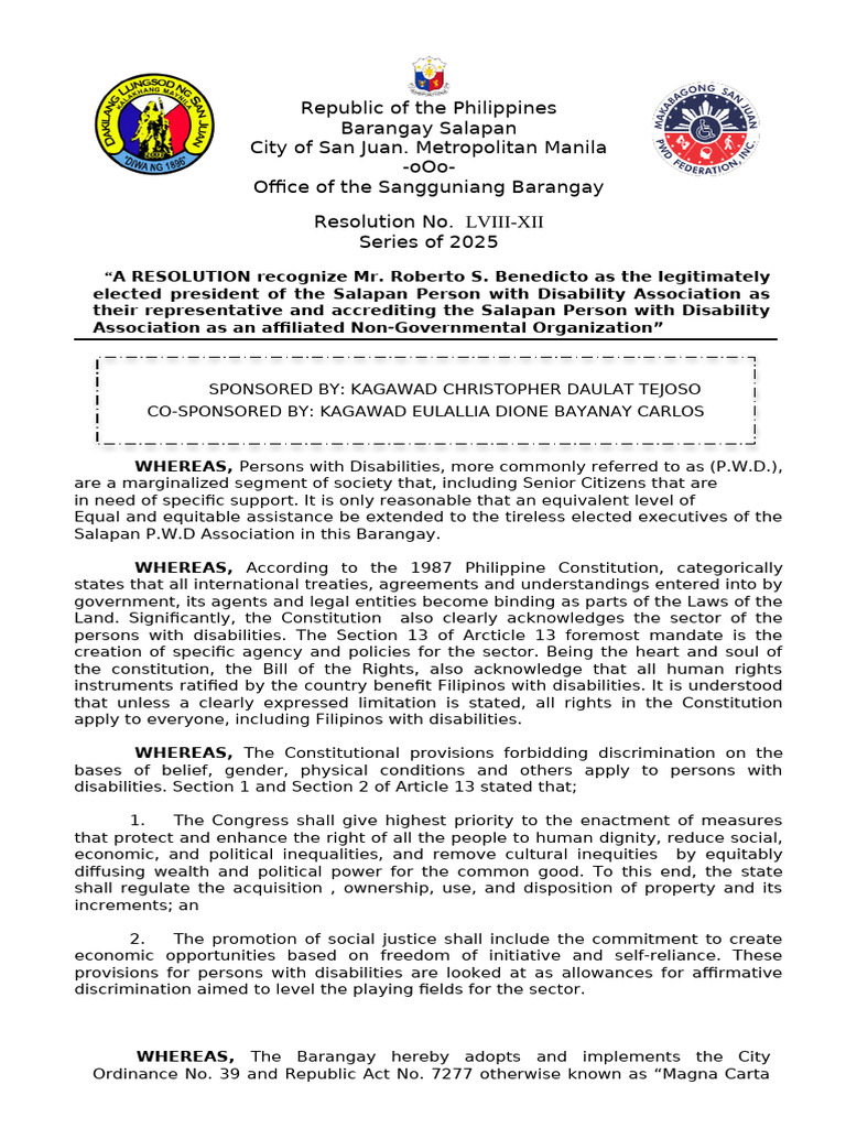 Recognition of Salapan PWD Association | PDF | European Convention On ...