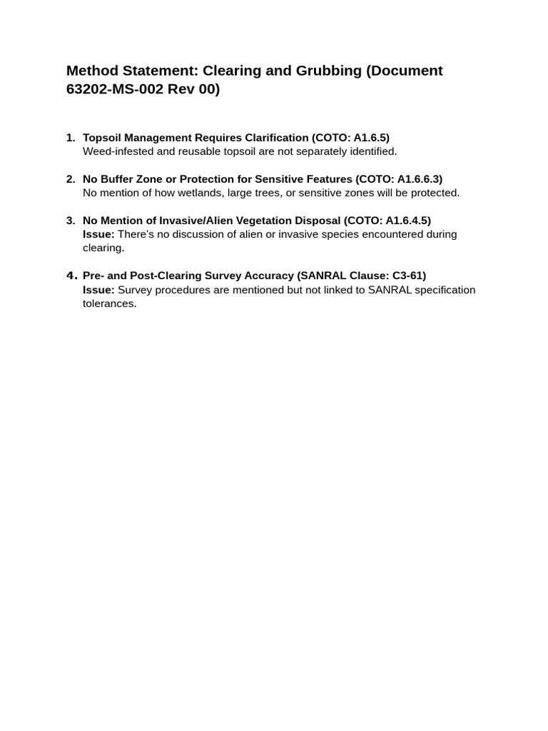 Method Statement Clearing and Grubbing (Document 63202-MS-002 Rev 00) | PDF