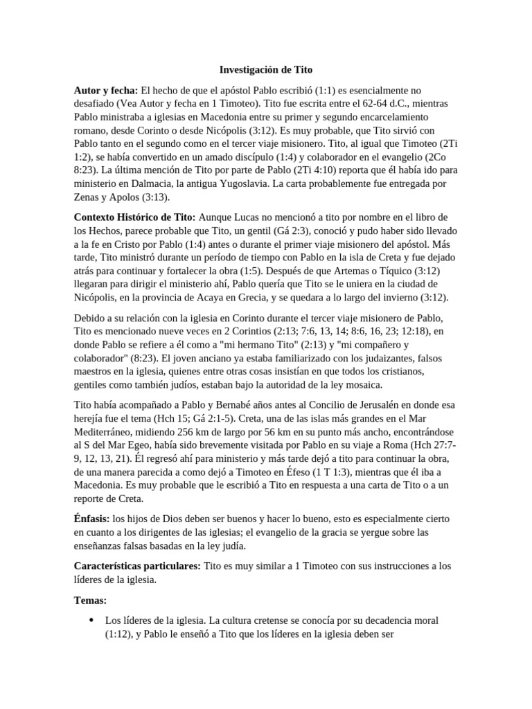 Investigación de Tito | PDF | Pablo el apóstol | Iglesia cristiana