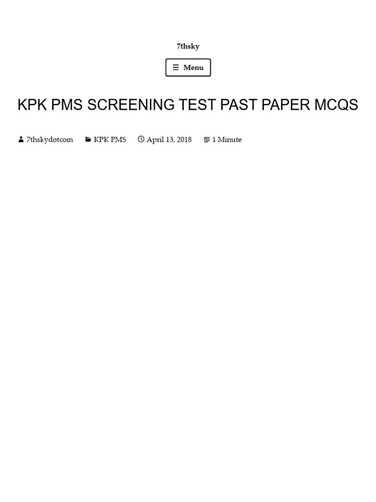 KPK PMS Screening Test Past MCQs | PDF