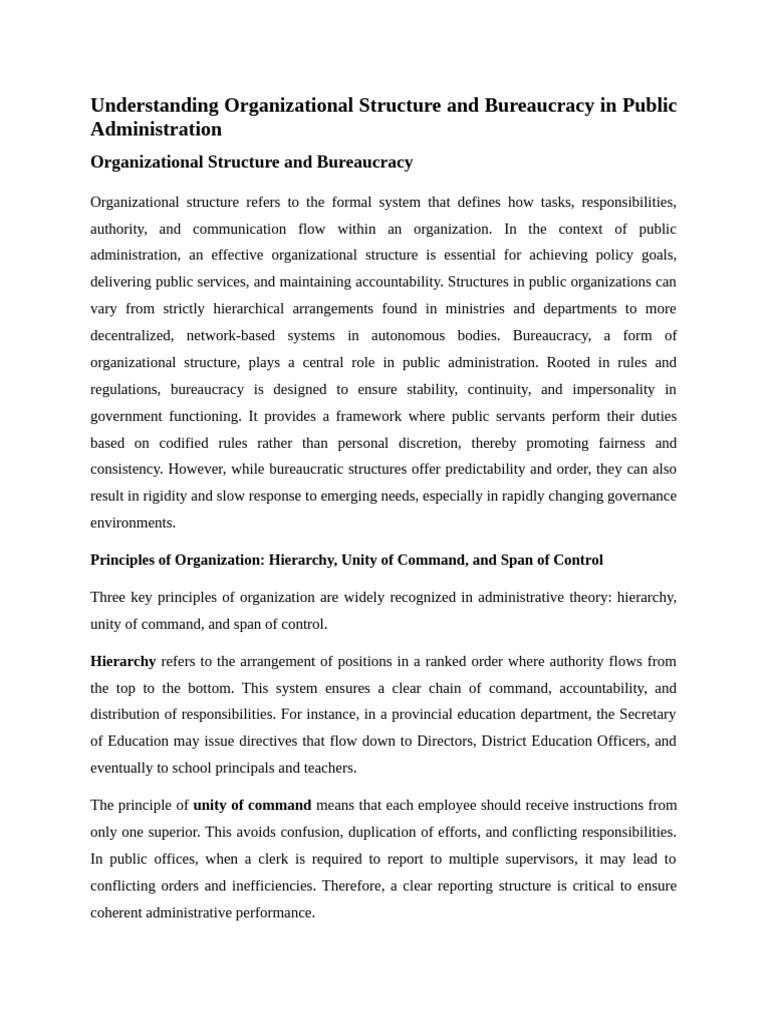 Understanding Organizational Structure and Bureaucracy in Public ...