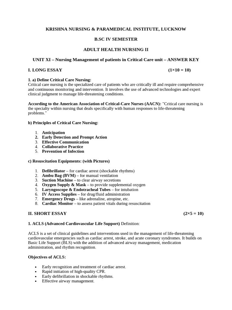 CCN Unit Test - Answer Key | PDF | Cardiac Arrest | Intensive Care Medicine