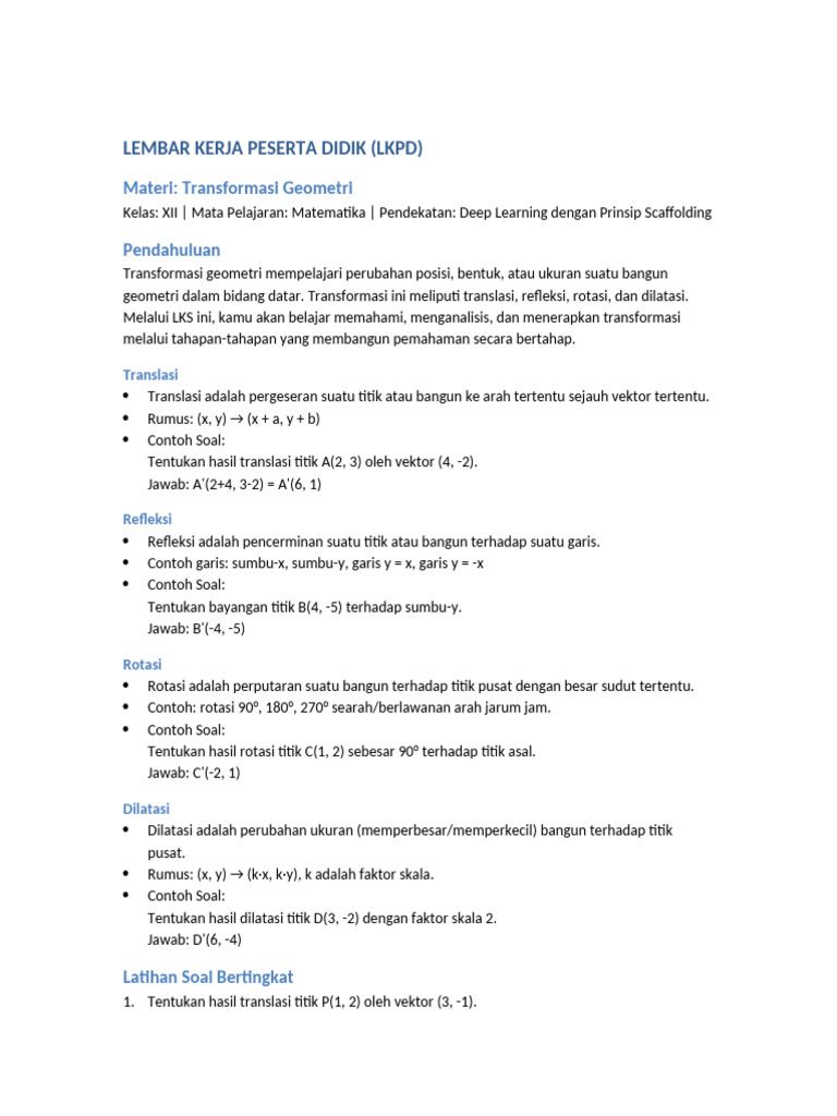 LKS Transformasi Geometri Deep Learning Kelas 12 | PDF