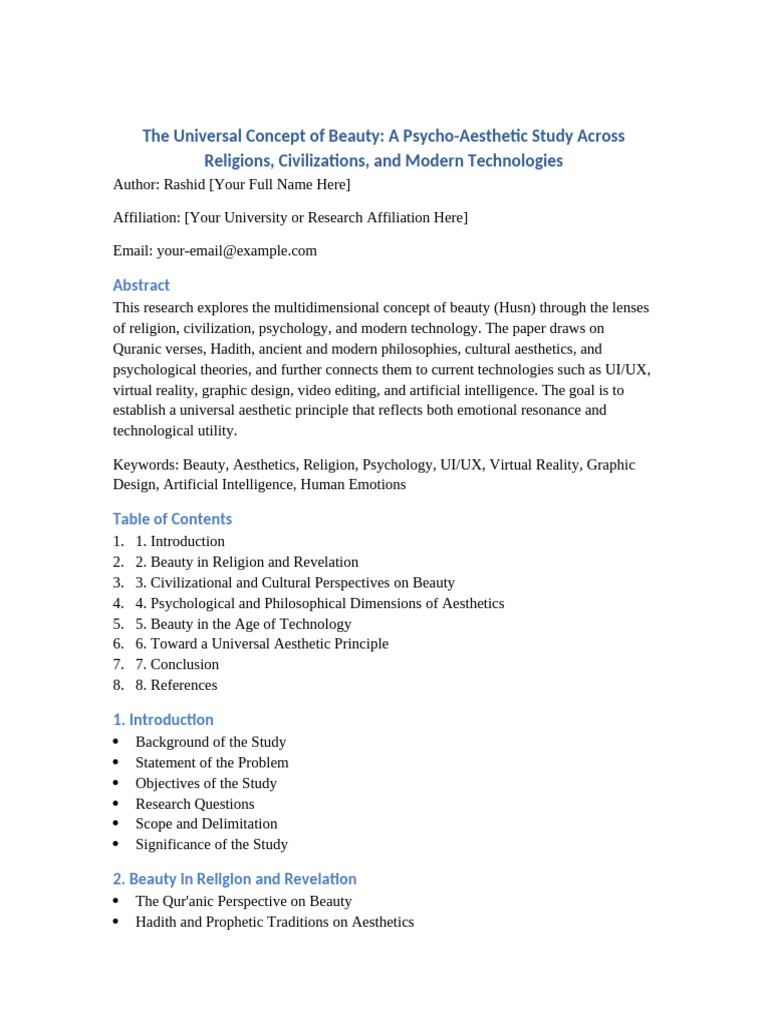 Universal Concept of Beauty Research Paper | PDF | Aesthetics | Beauty