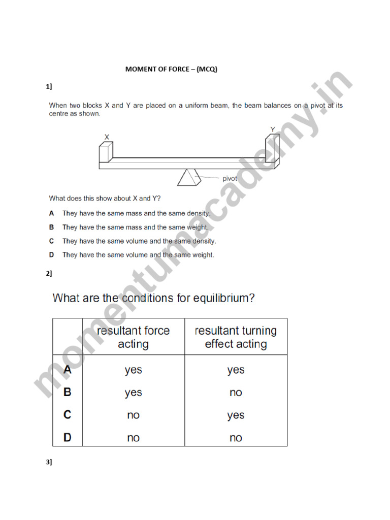 Moment of Force - (MCQ) | PDF