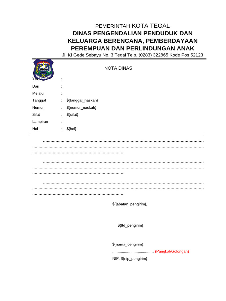 Nota Dinas Dinas Pengendalian Penduduk | PDF