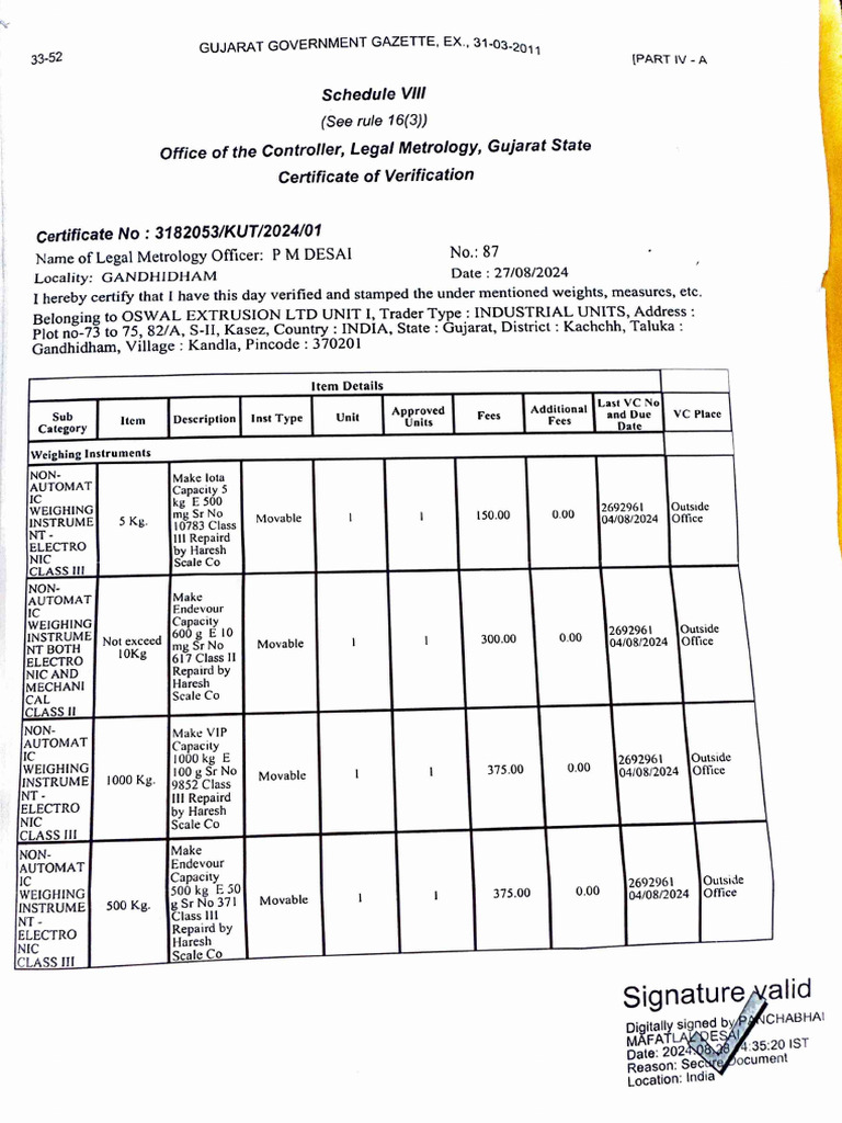 Specimen - Legal Metreology Calibration Records | PDF | Metrology