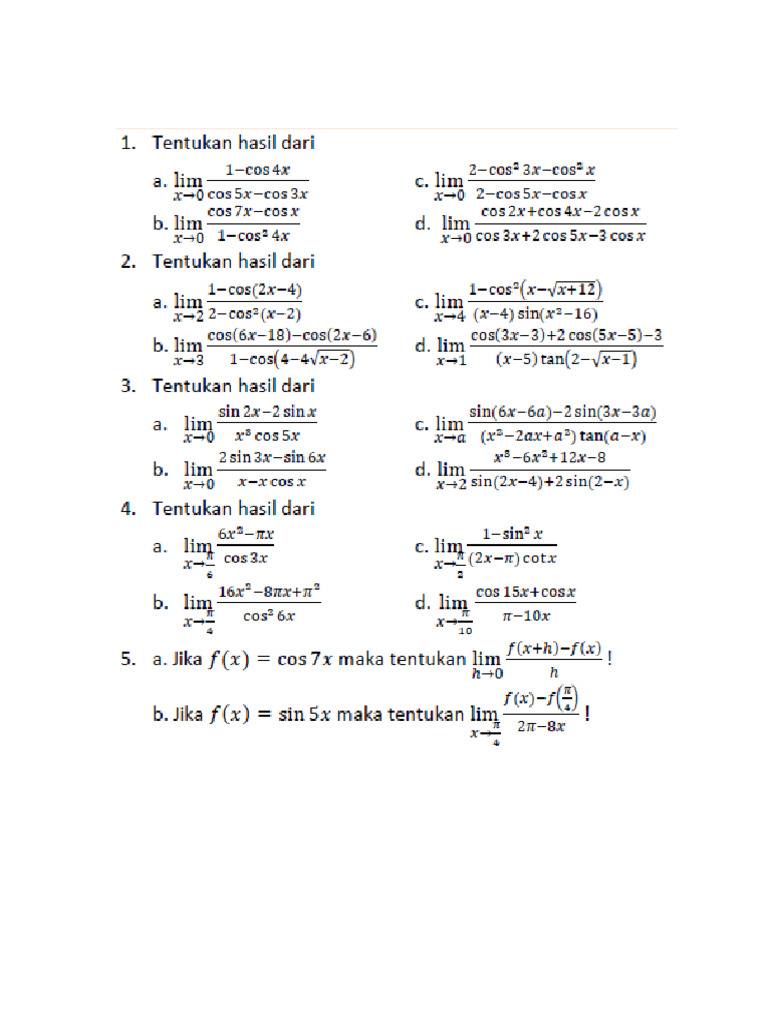 Latihan Tambahan Limit Trigonometri 2024 | PDF