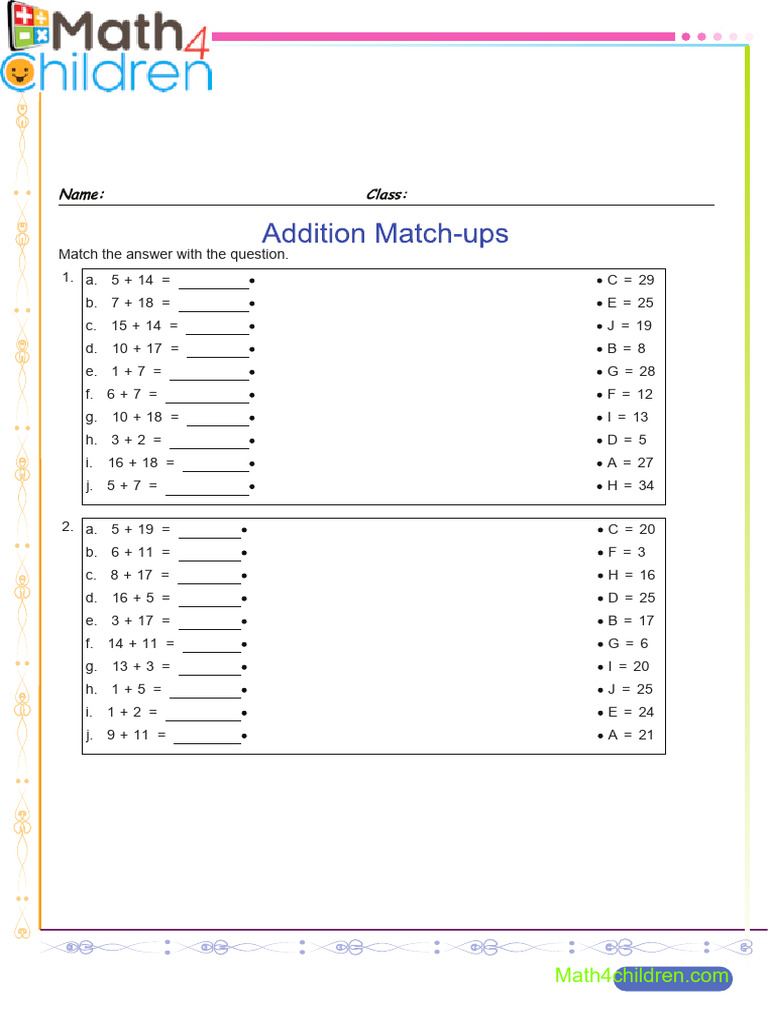 Addition Matchup Exercise 2 002 | PDF
