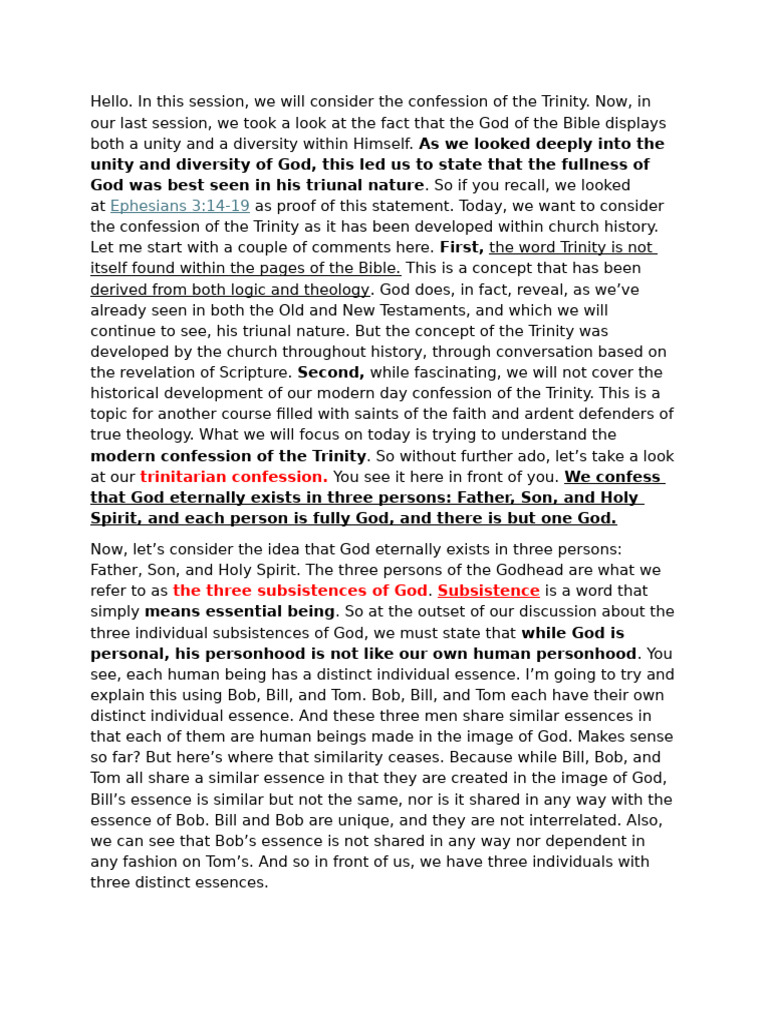 Lesson 3 The Confession of The Trinity | PDF | God In Christianity ...