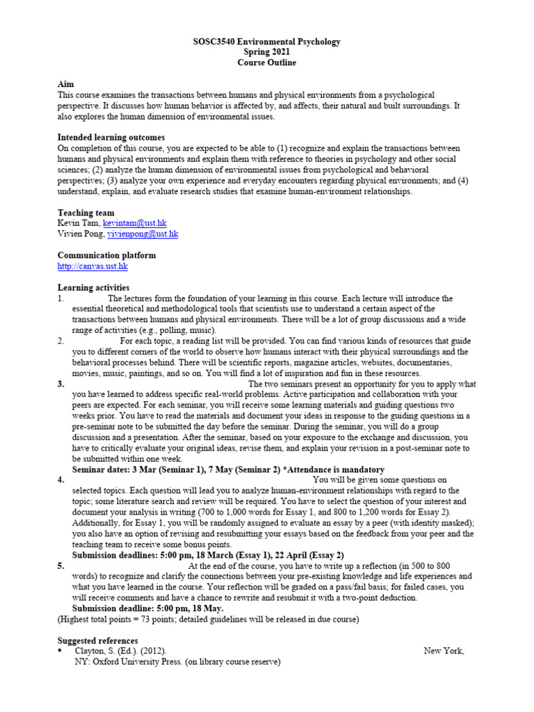 Hong Kong University of Science and Technology Course Outline | PDF ...