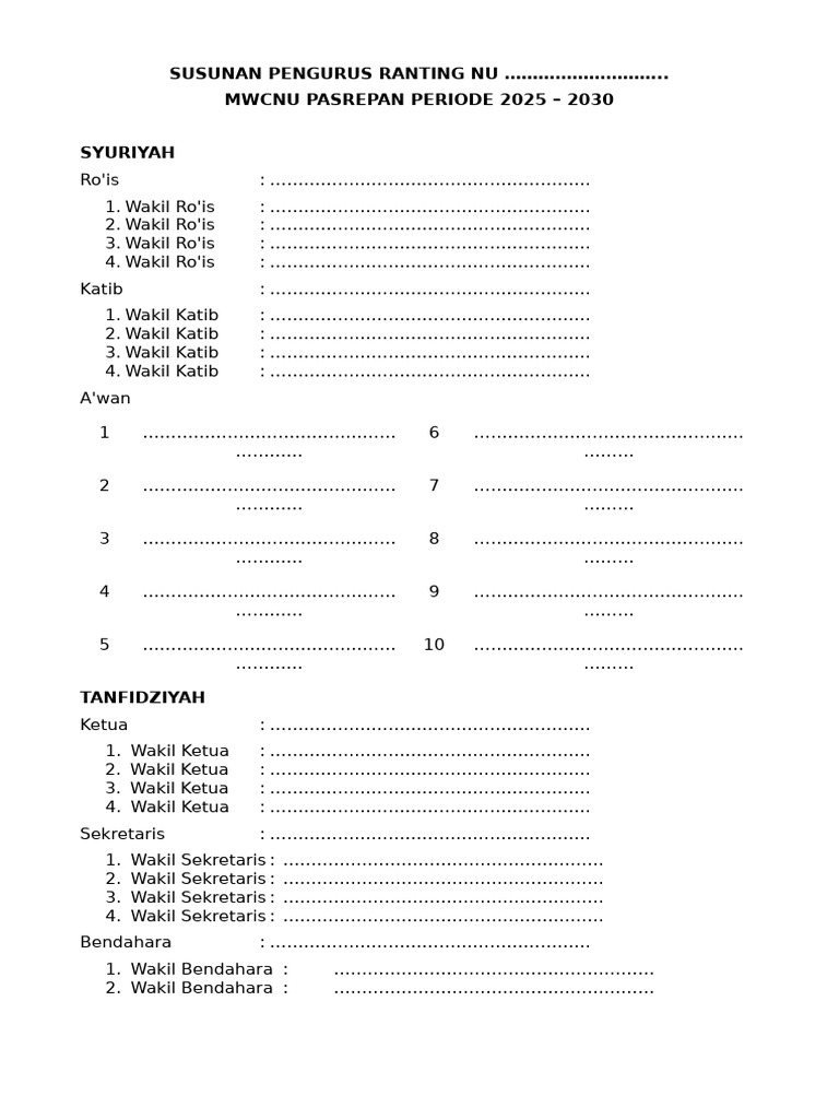 Susunan Pengurus Ranting Nu | PDF