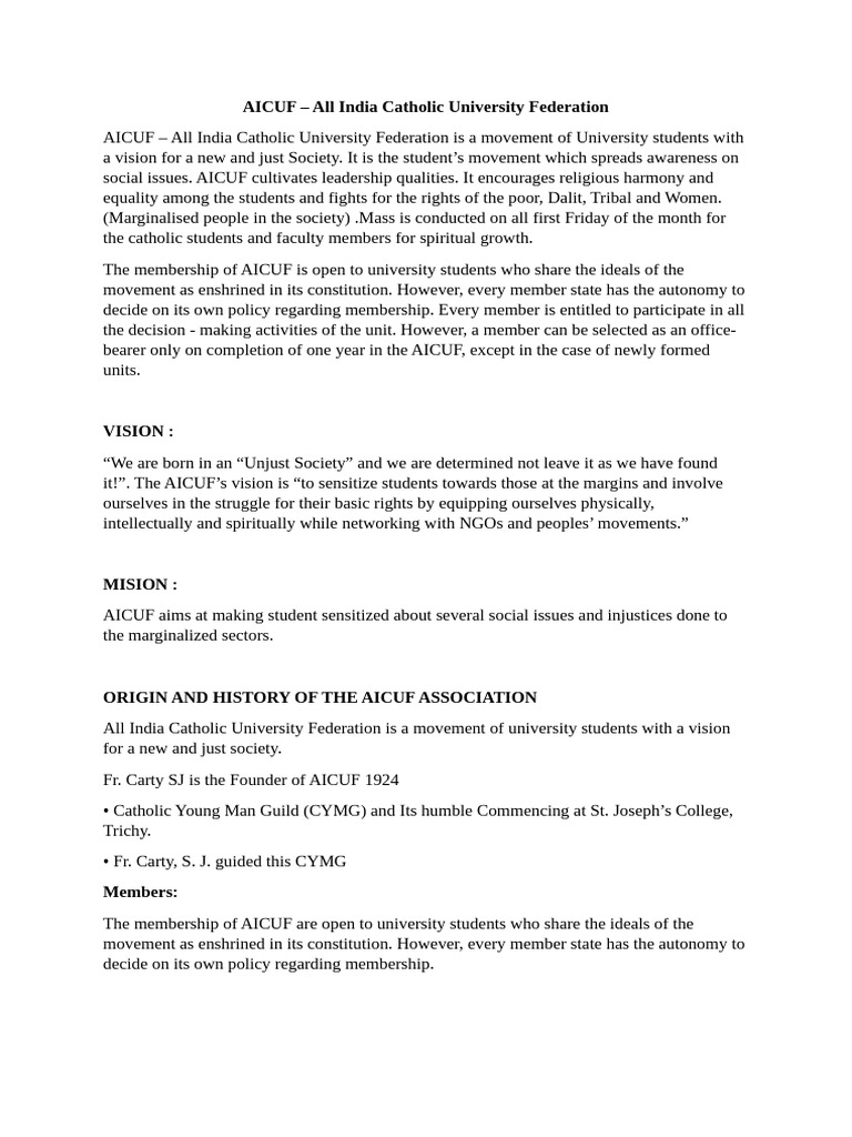 AICUF Details For Magazine | PDF | Spirituality