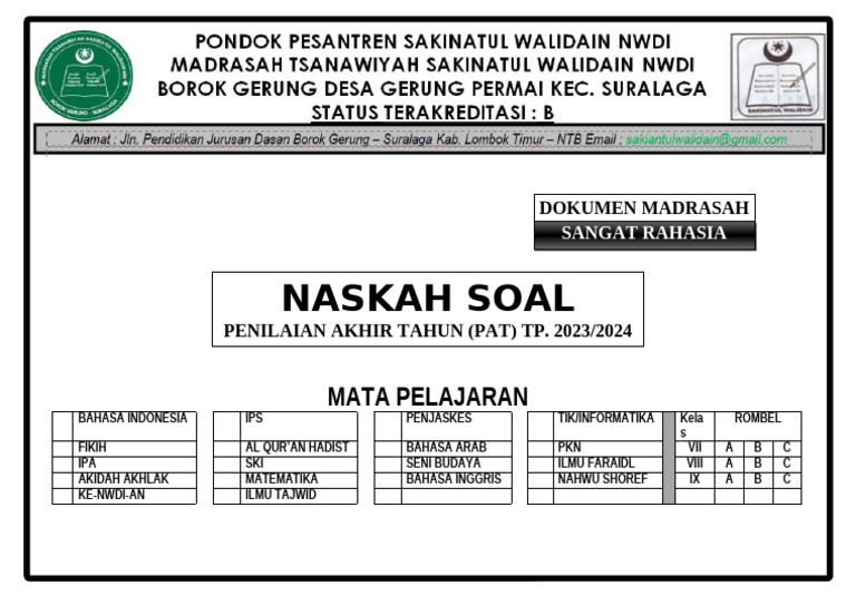 Sampul Naskah Soal Semester | PDF