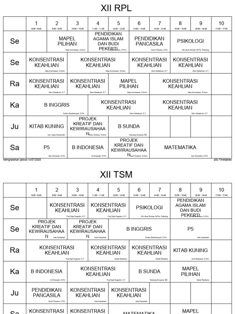 Jadwal Kelas 2025 2026 | PDF