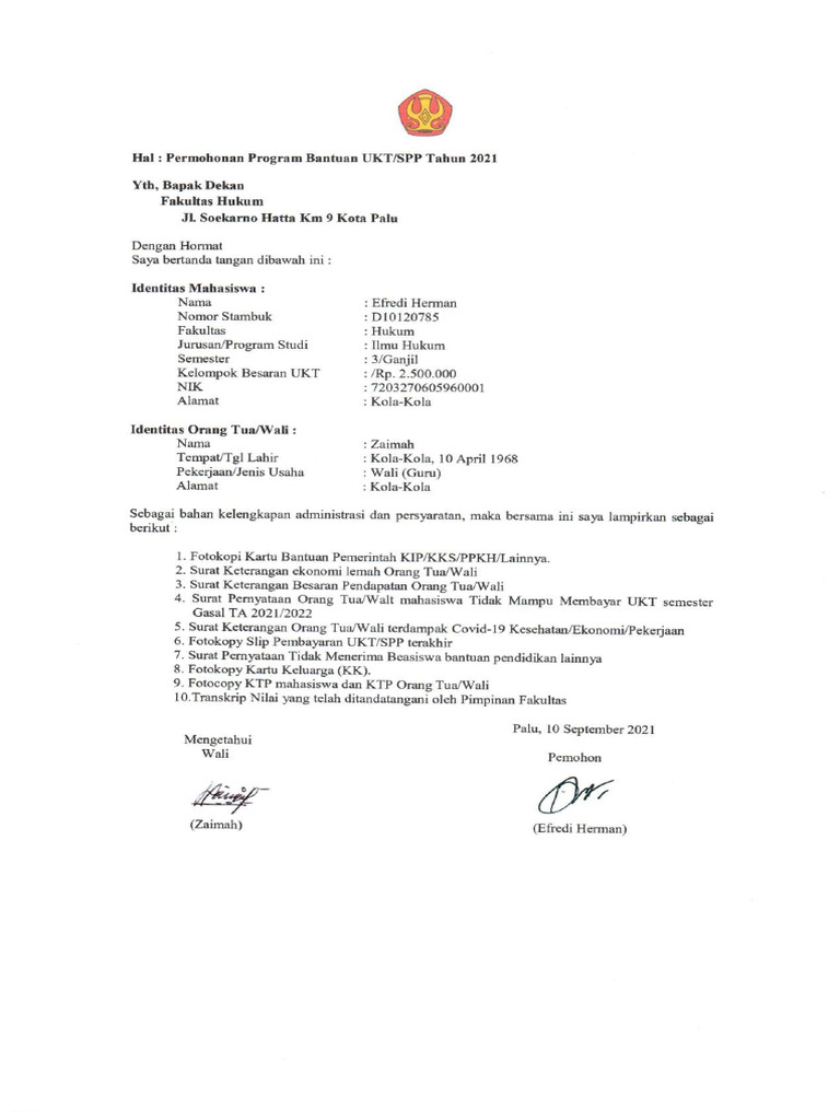 Permohonan Program Bantuan UKT Tahun 2021 - Compressed | PDF