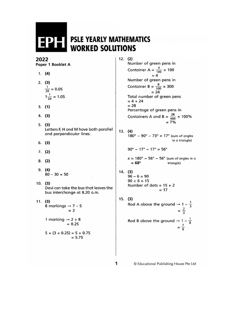 PSLE Maths 2022 Answer | PDF