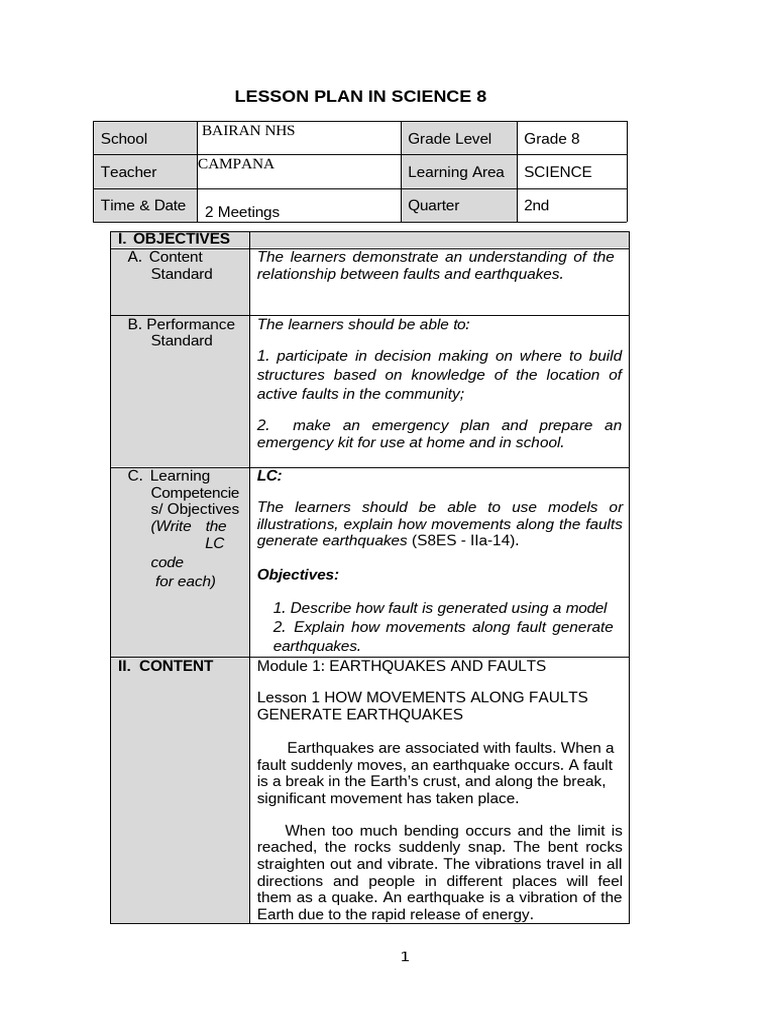 Earthquakes and Faults Lesson Plan | PDF | Earthquakes | Moment ...