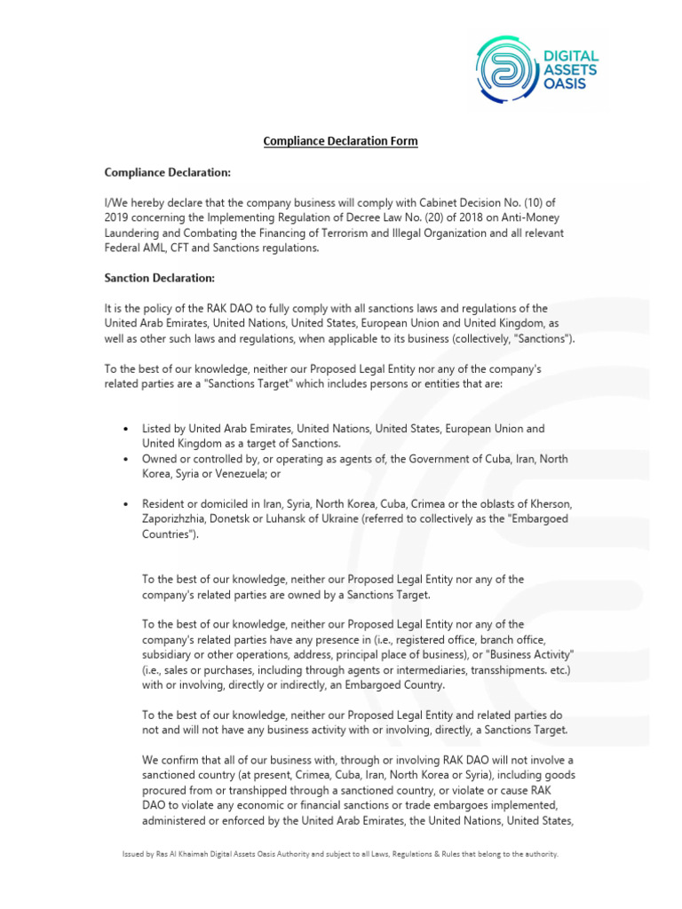 Compliance Declaration Form | PDF | Regulatory Compliance | Justice