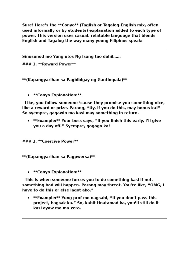 Understanding Types of Power in Taglish | PDF