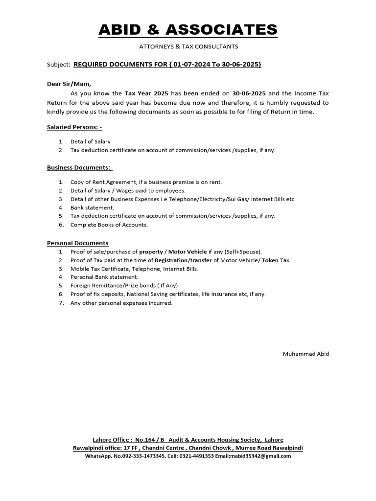 LETTER TO CLIENTS Check List (24-25) | PDF