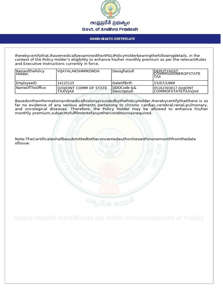 Good Health Certificate Format1 | PDF